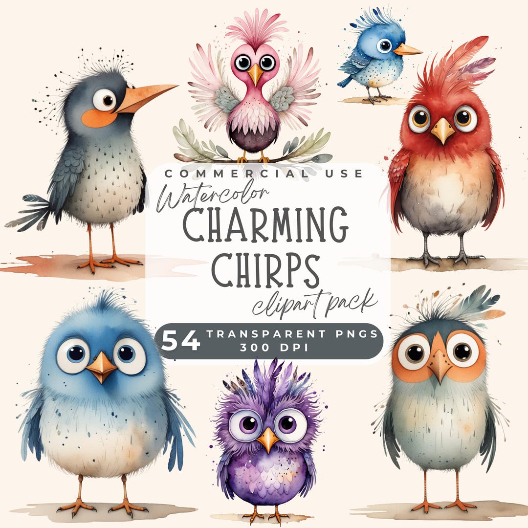 Quirky Bird Clipart, Cute Quirky Bird Clip Art Colorful Silly Funny ...