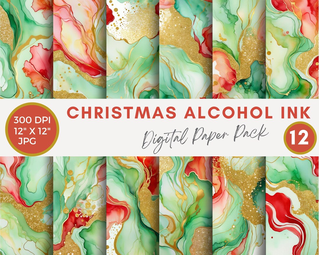Luxury Christmas Alcohol Ink Digital Papers, Holiday Alcohol Ink ...