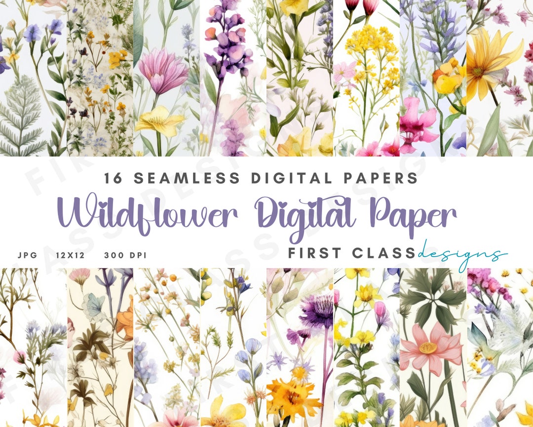 Wildflower Seamless Digital Paper Patterns Backgrounds Printable ...