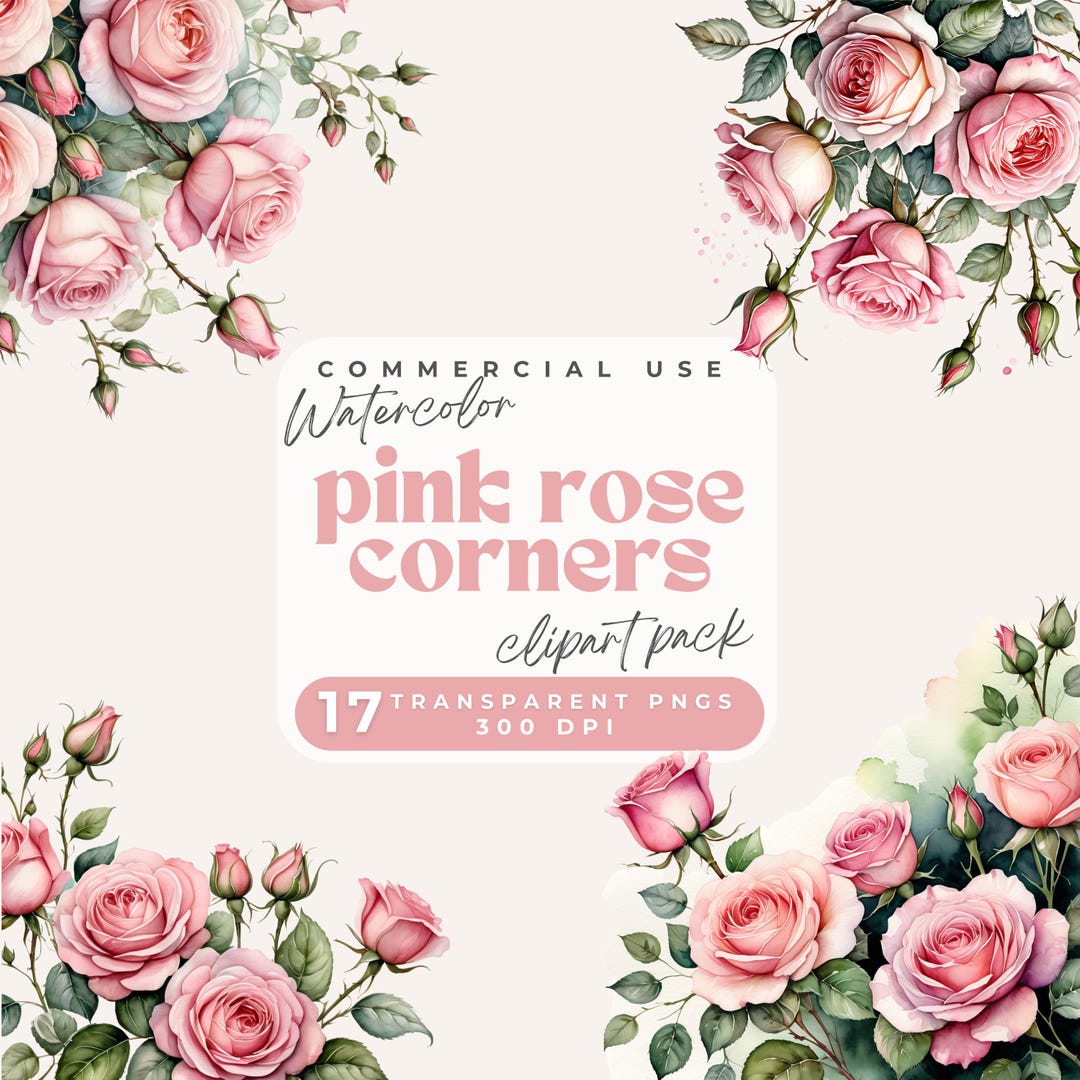 Pink Rose Corner Clipart, Pink Rose Floral Corner Border Clipart ...