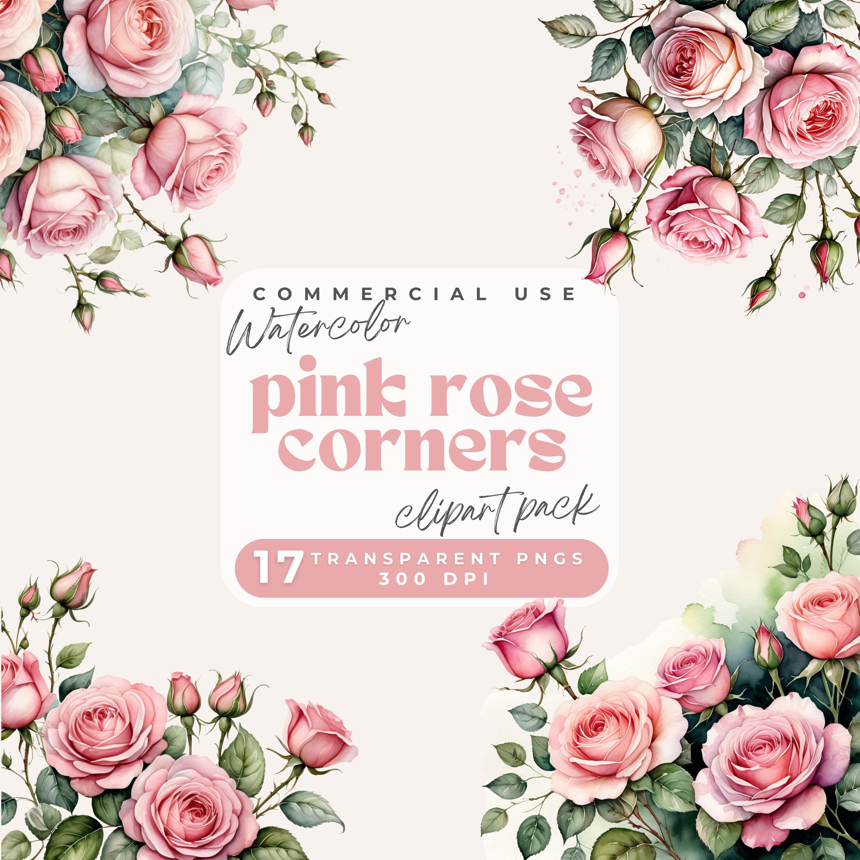 Pink Rose Corner Clipart, Pink Rose Floral Corner Border Clipart ...