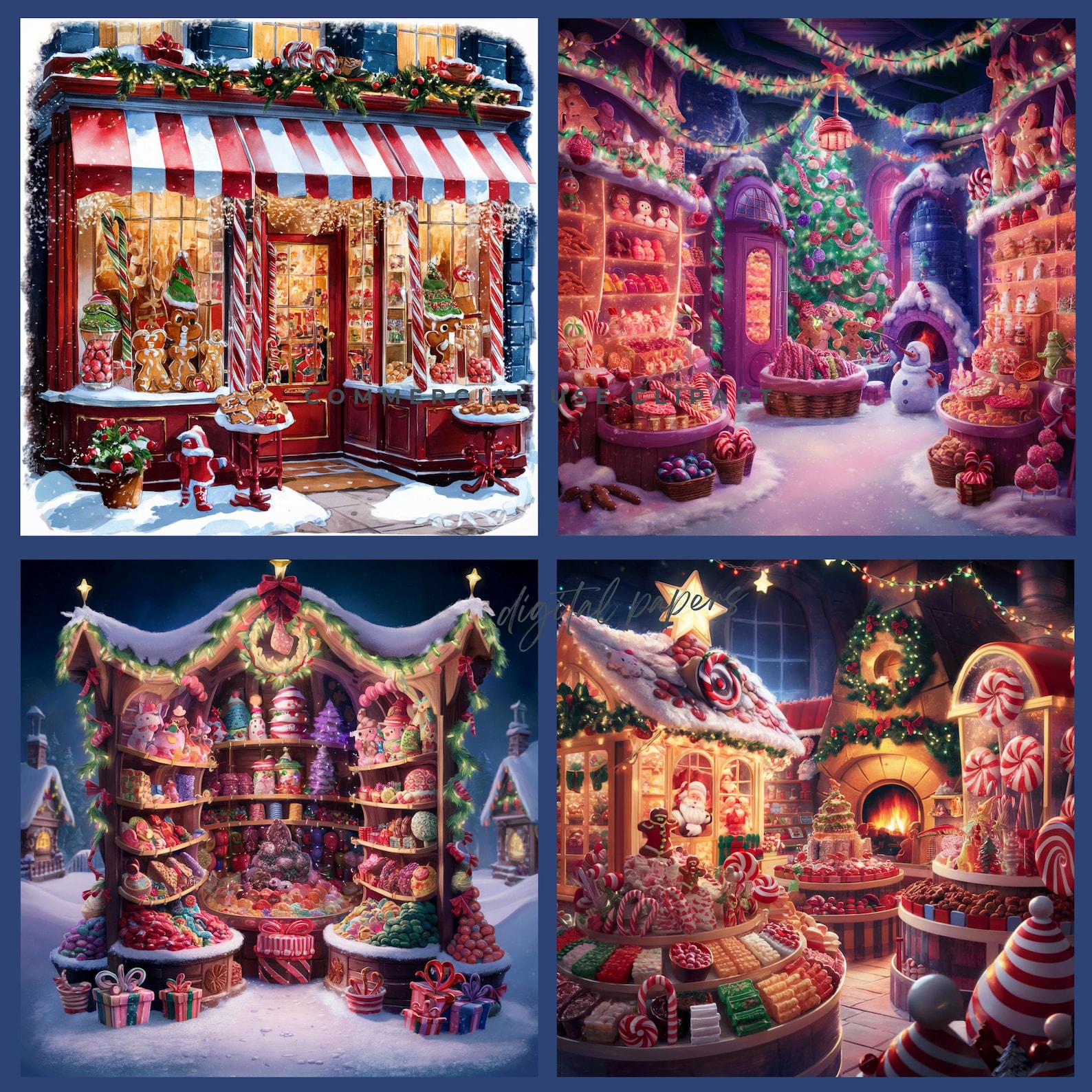 Christmas Candy Shop Clipart Digital Papers, Holiday Candy Store Paper ...
