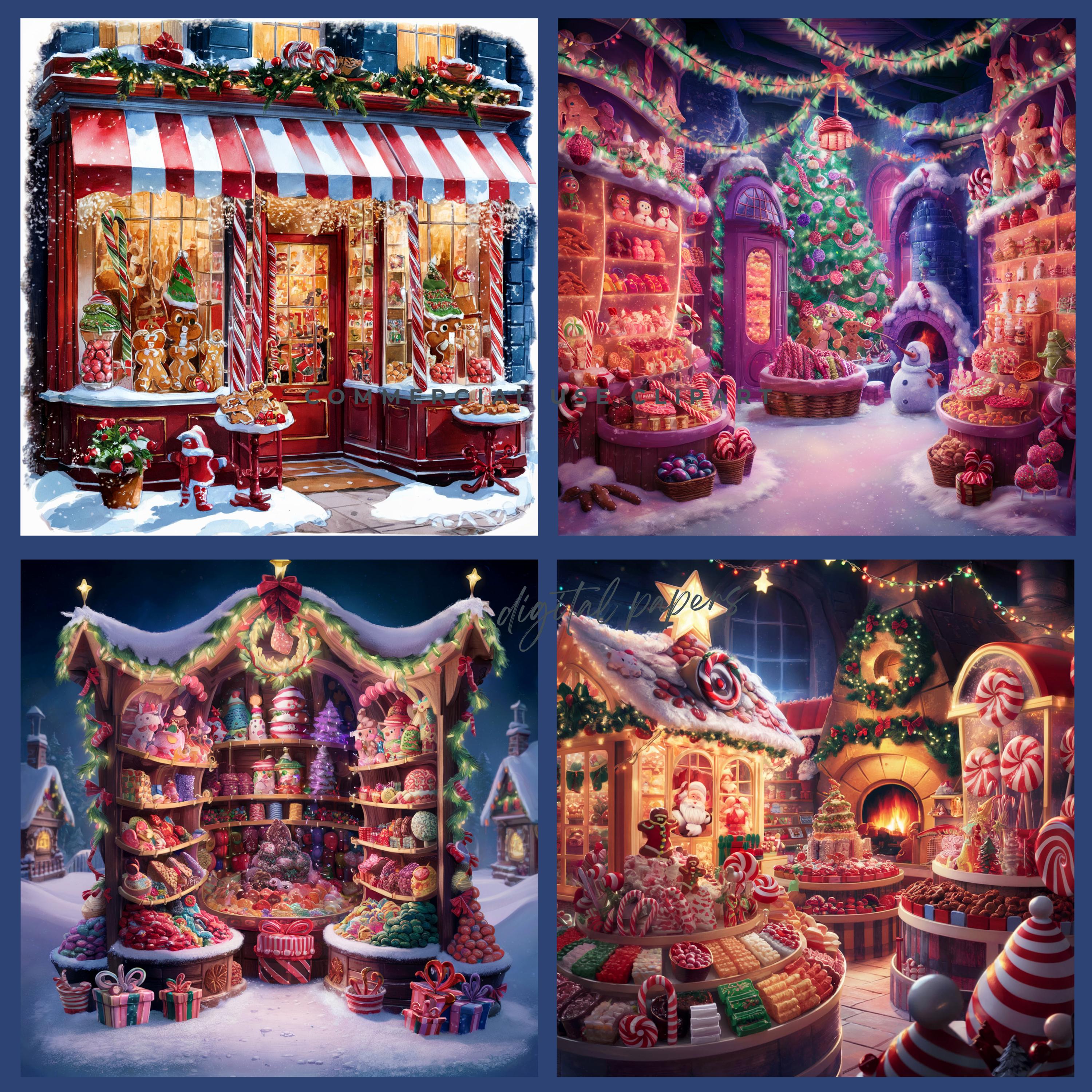 Christmas Candy Shop Clipart Digital Papers, Holiday Candy Store Paper ...