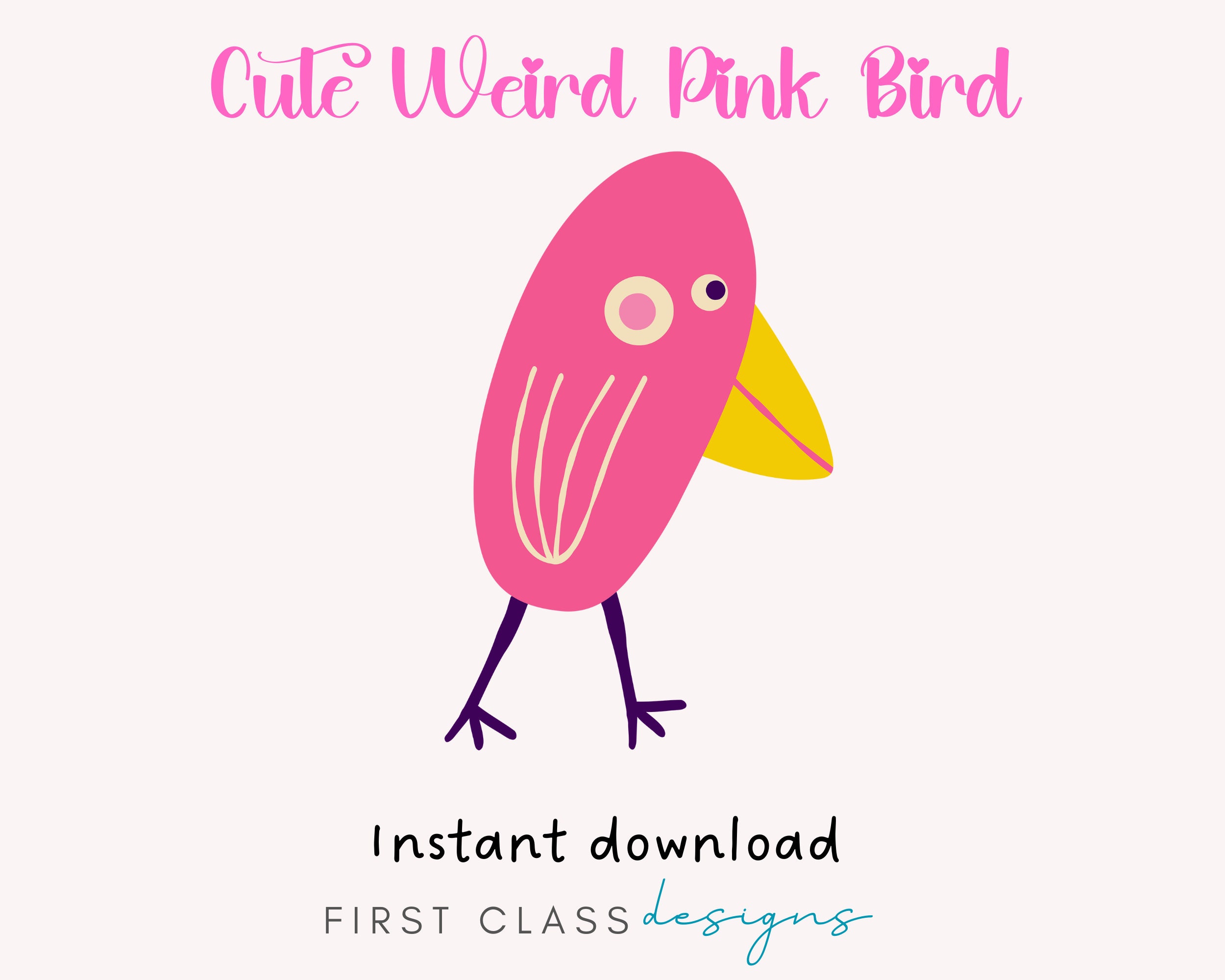 Bird Clipart Single Weird Bird PNG Cute Pink Bird Clipart Instant ...