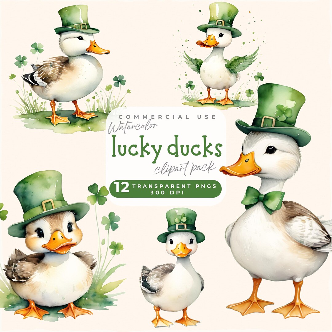 Lucky Duck Clipart PNG, St Patrick's Day Watercolor Clip Art, Irish ...