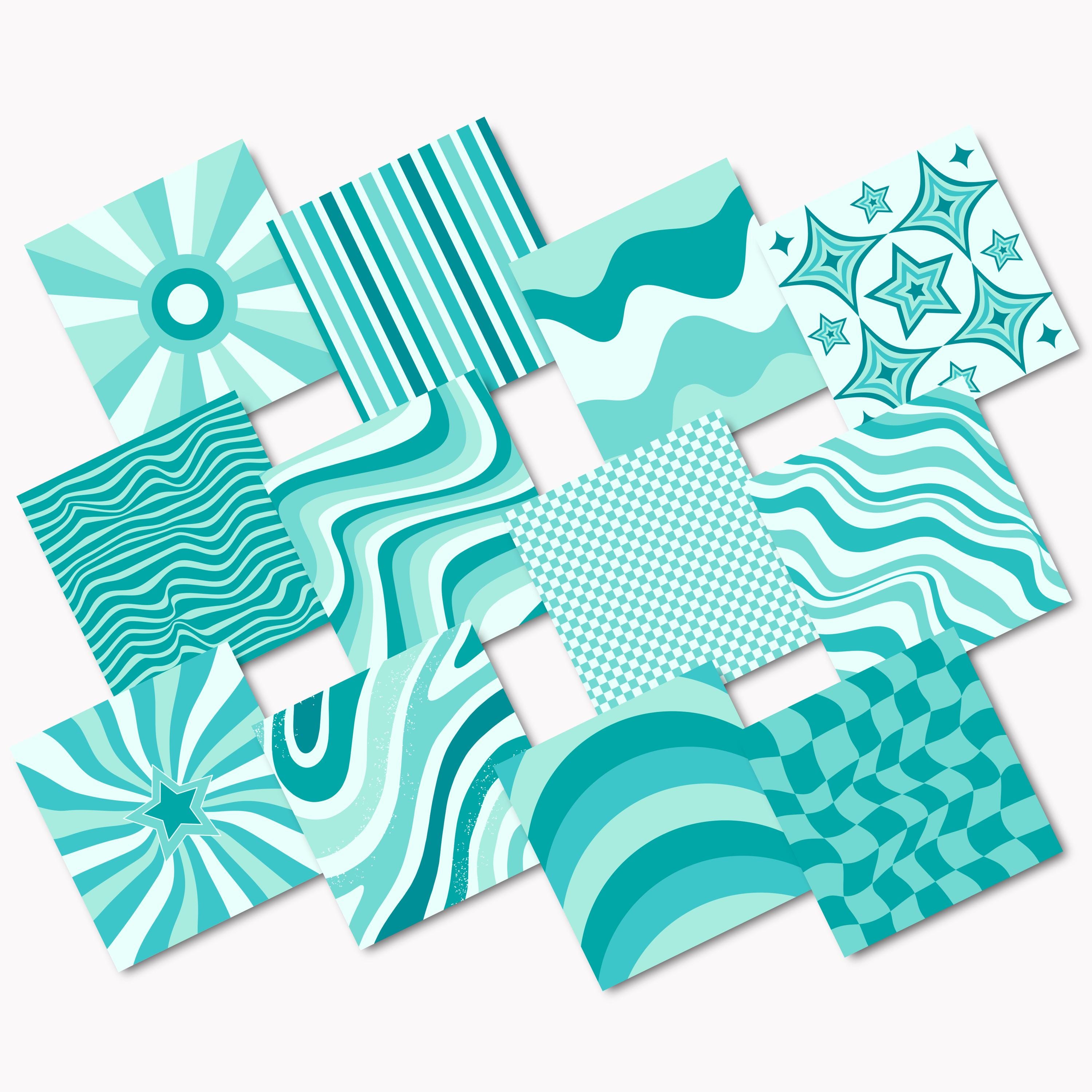 Retro Groovy Digital Paper, Turquoise Groovy Paper Pack, Seamless ...