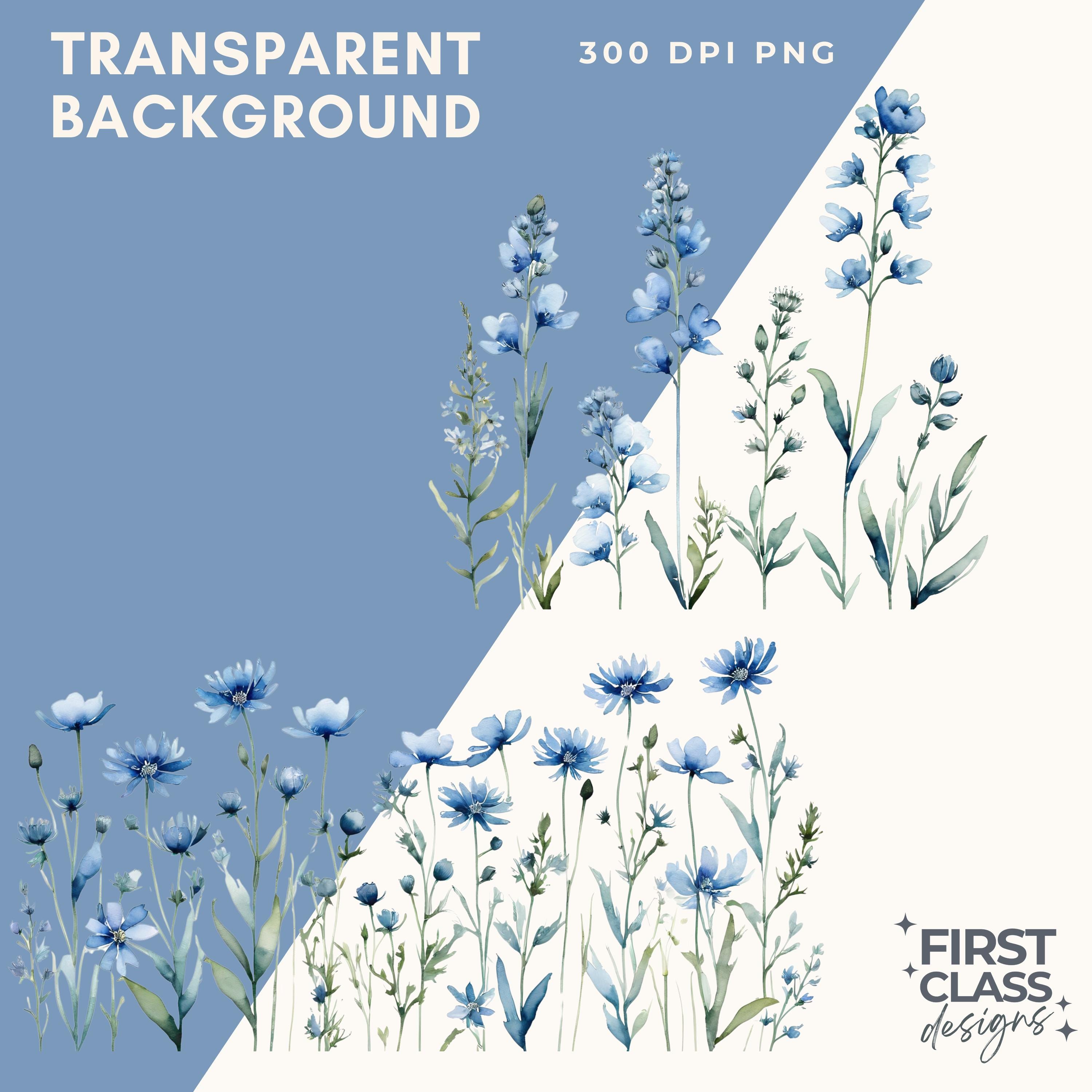 Dusty Blue Wildflower Border PNG, Watercolor Floral Clipart ...