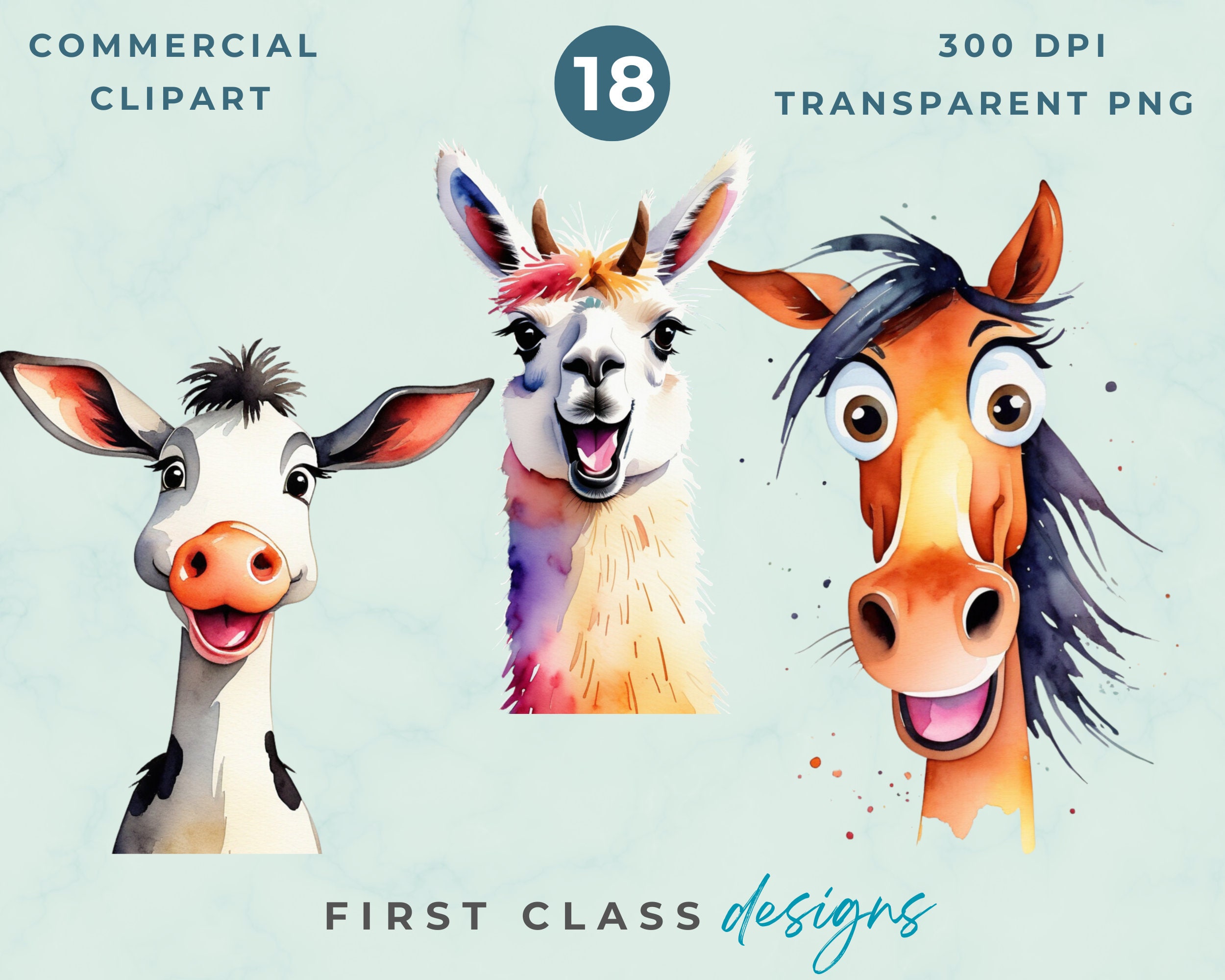 Watercolor Quirky Farm Animals Clipart, Whimsical Farm Animals Clipart ...