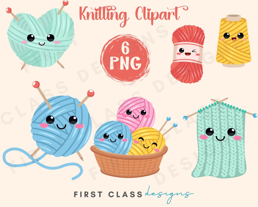 Kawaii Knitting Clipart Cute Knitting Clipart Yarn Balls of Wool Knit ...