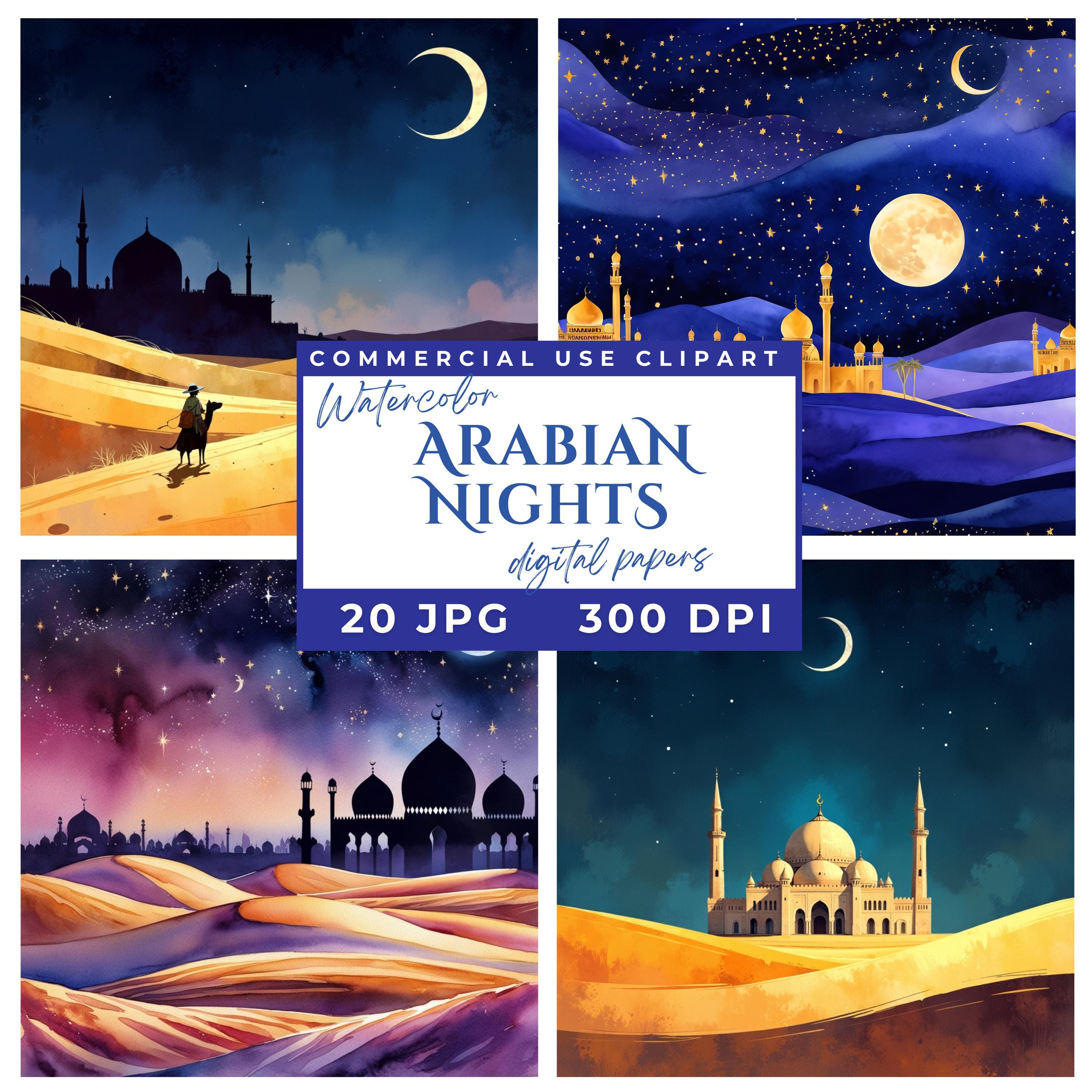 Arabian Nights Digital Paper, Desert Backgrounds, Magic Sands Midnight ...