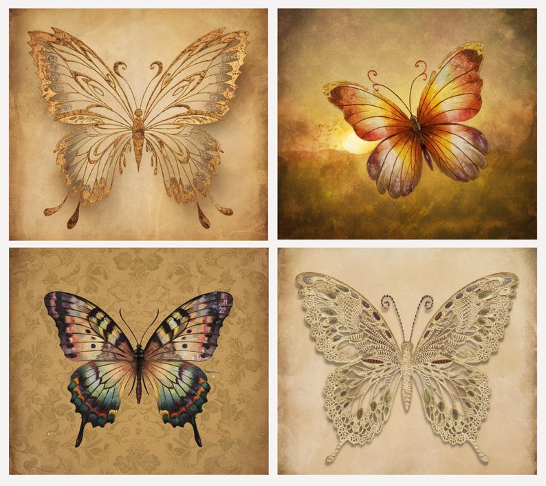 Vintage Butterfly Digital Paper, Butterfly Nostalgia, Vintage ...