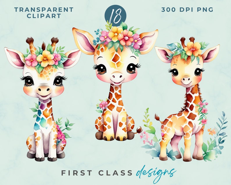 Watercolor Cute Giraffe Clipart, Baby Giraffe PNG, Floral Giraffe ...