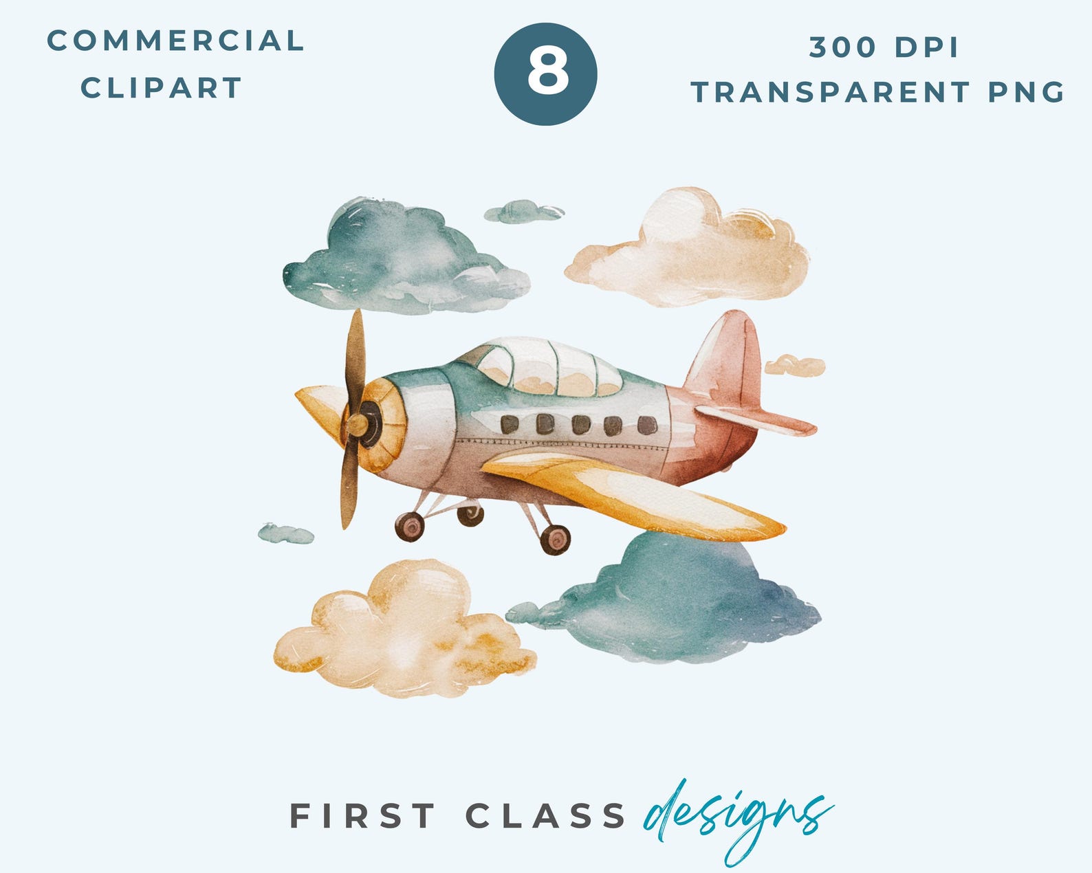 Watercolor Airplane Clipart Airplanes Clip Art Printable Travel Wall ...