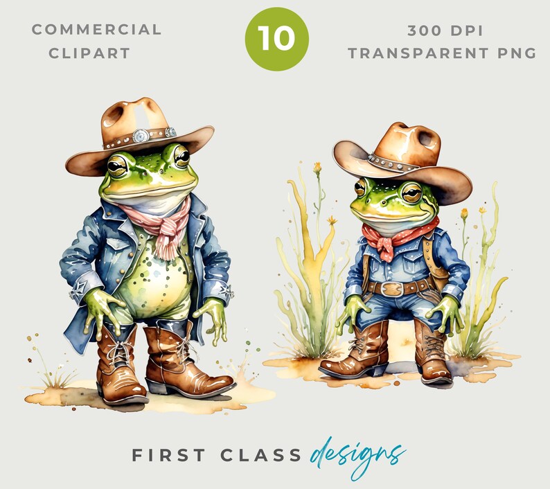 Western Cowboy Frog Clipart, 10 Pngs Wild West Country Toad Wall Art ...