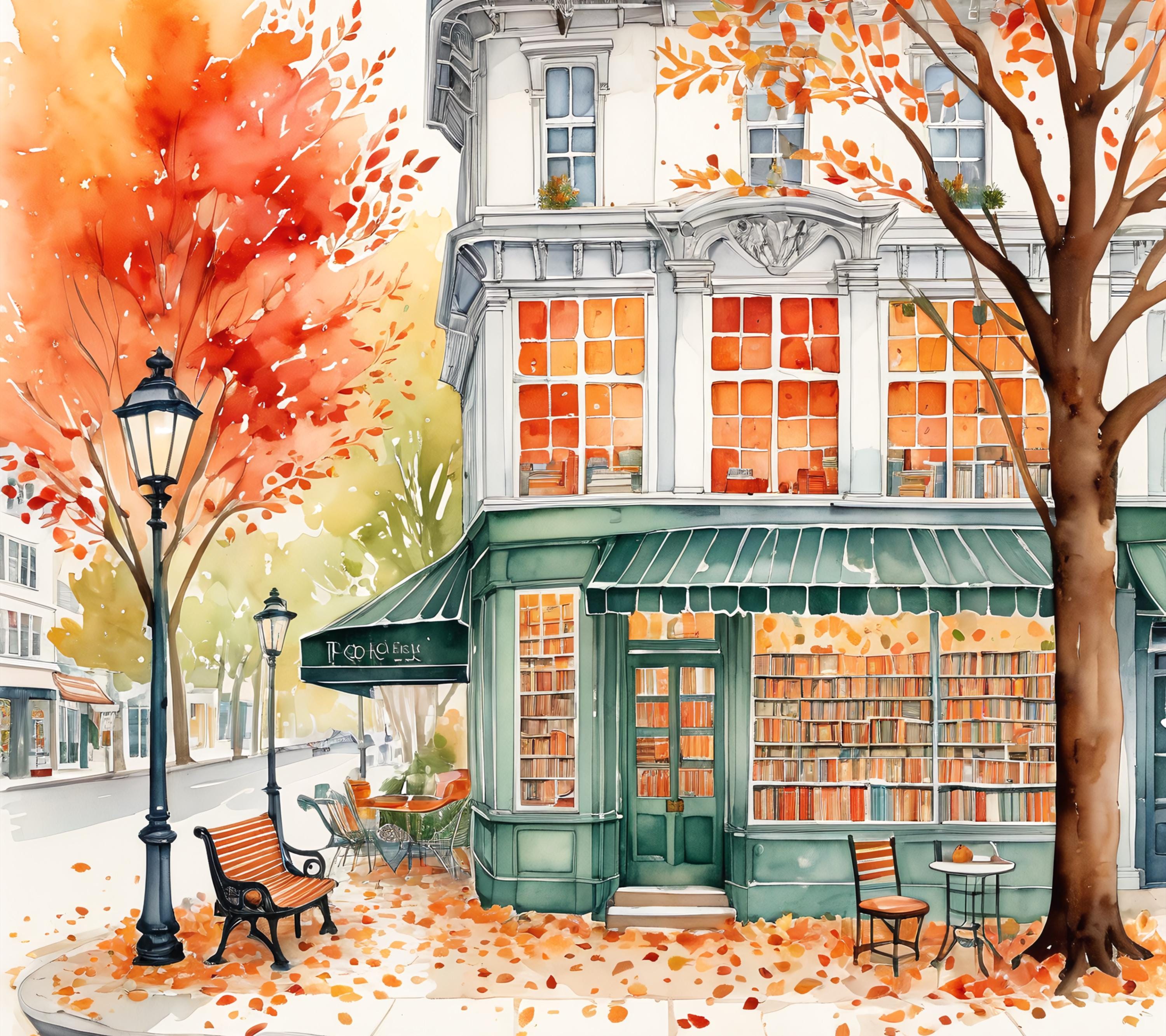 Fall Bookish Clipart, Autumn Fall Bookstore Digital Background Paper ...
