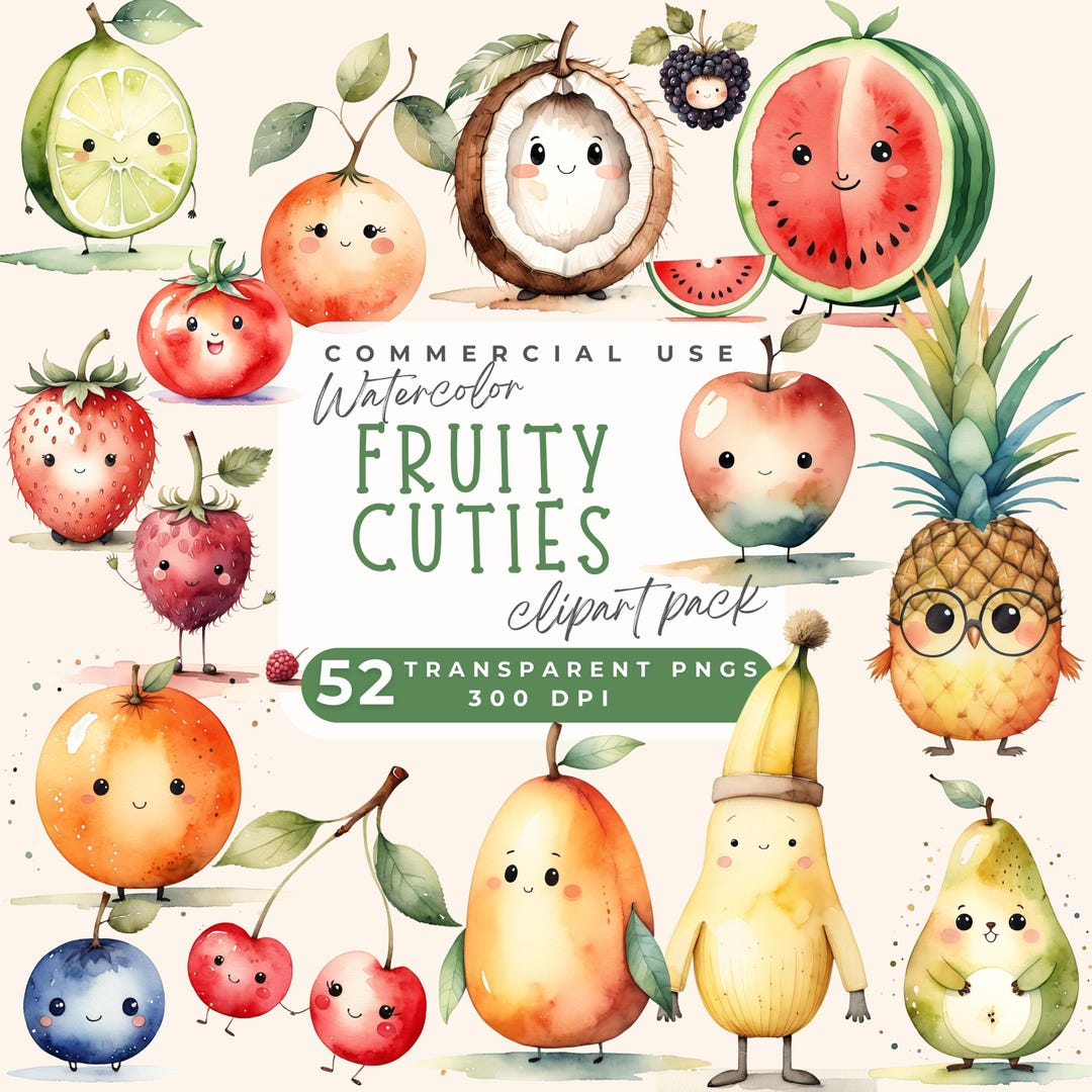 Funny Fruit Clipart, Cute Fruit Clipart, Whimsical Fruit PNG, Cute ...