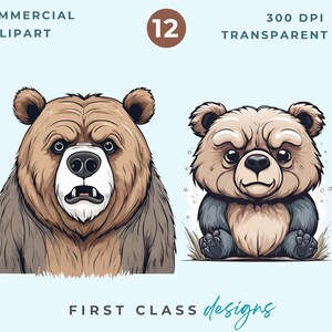 Grumpy Brown Bear Clipart, Digital Line Art Grumpy Bear Printable PNG ...