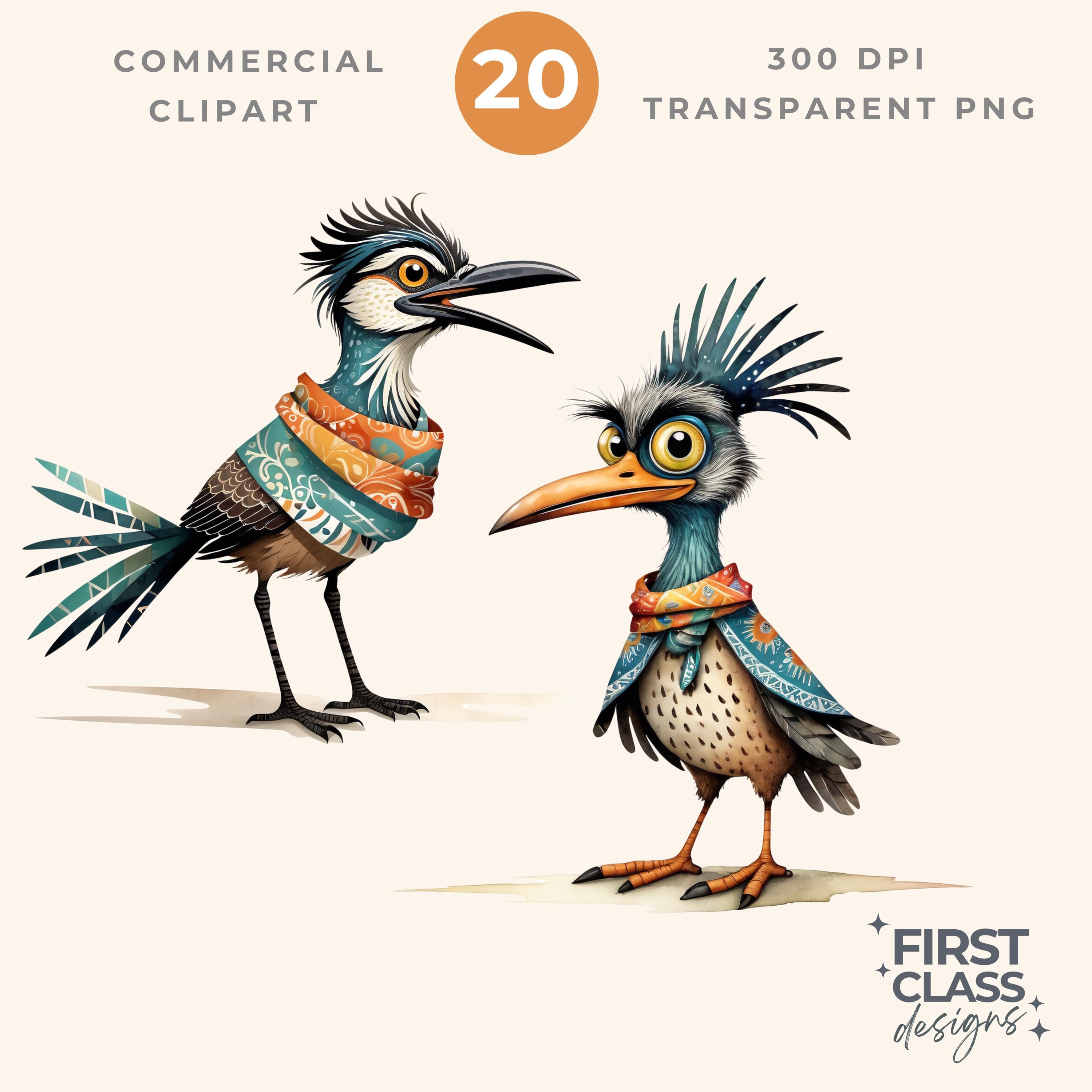 Quirky Roadrunner Clipart, Watercolor Funny Roadrunner Clipart, Running ...