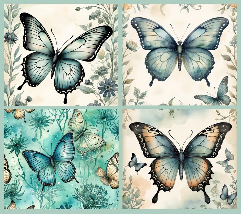 Vintage Butterfly Digital Paper, Vintage Butterflies Printable Pages ...