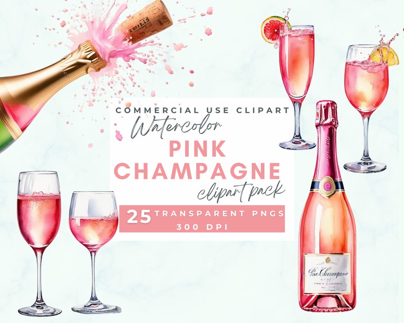 Pink Watercolor Champagne Glass Clipart, Pink Champagne Celebrations ...