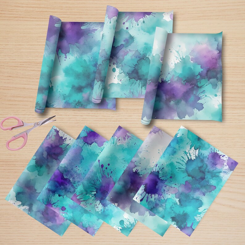 Purple and Teal Splash Clipart, Purple and Teal Splash Digital Paper ...