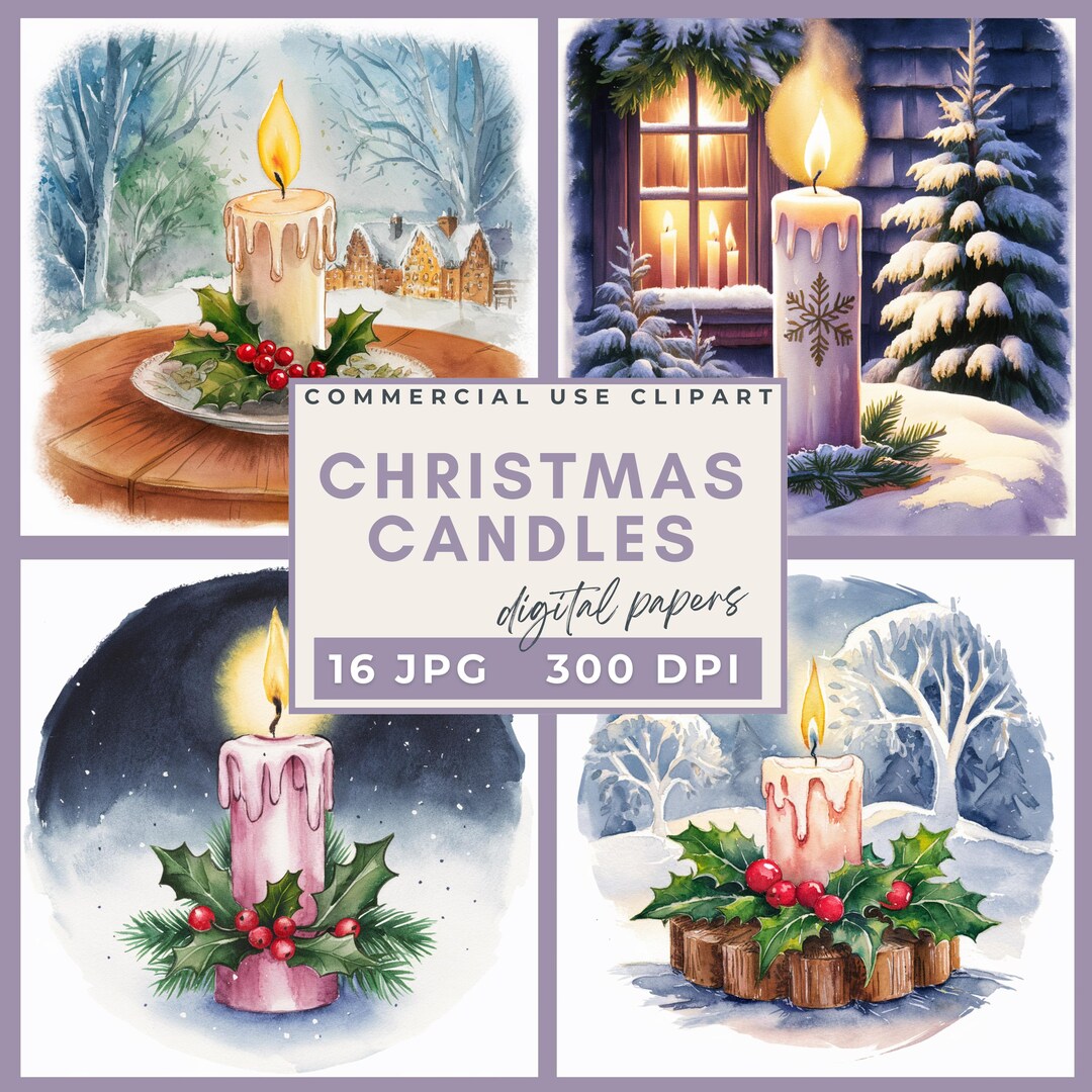 Watercolor Christmas Clipart, Candle Christmas Candle Clipart 12 High ...