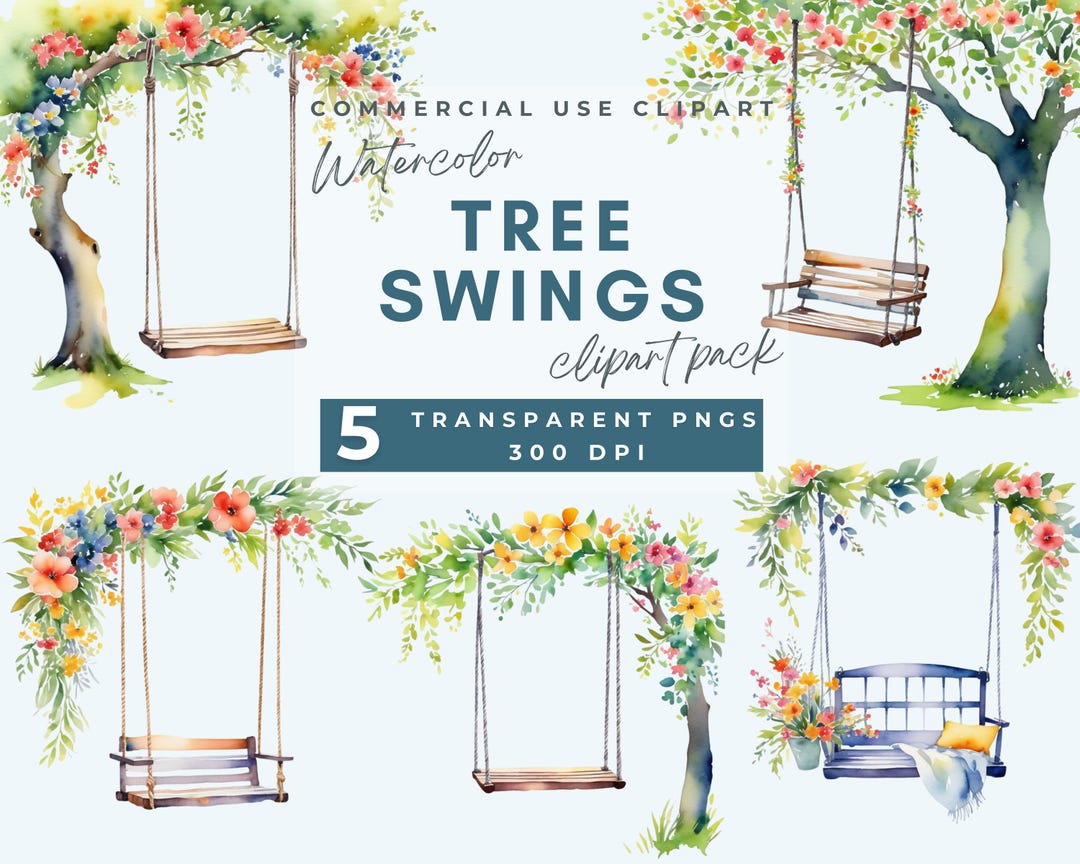 Watercolor Tree Swing Clipart Floral Swing in Tree Clipart Printable ...
