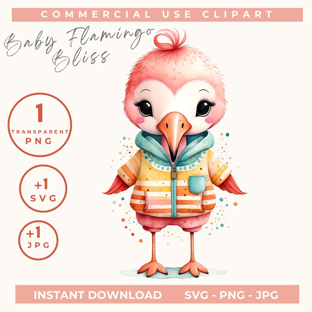 Flamingo Watercolor Clipart, Baby Flamingo Clipart, Cute Whimsical Baby ...