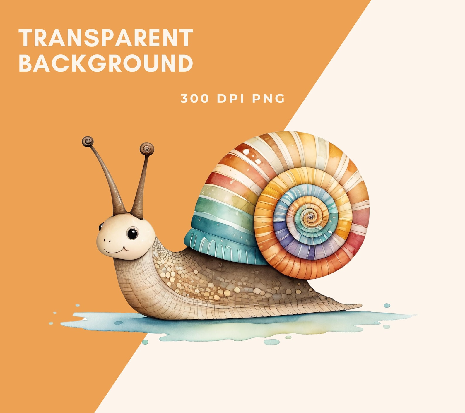 Cute Snail Clipart, Cute Whimsy Watercolor Snail Clip Art Illustration ...