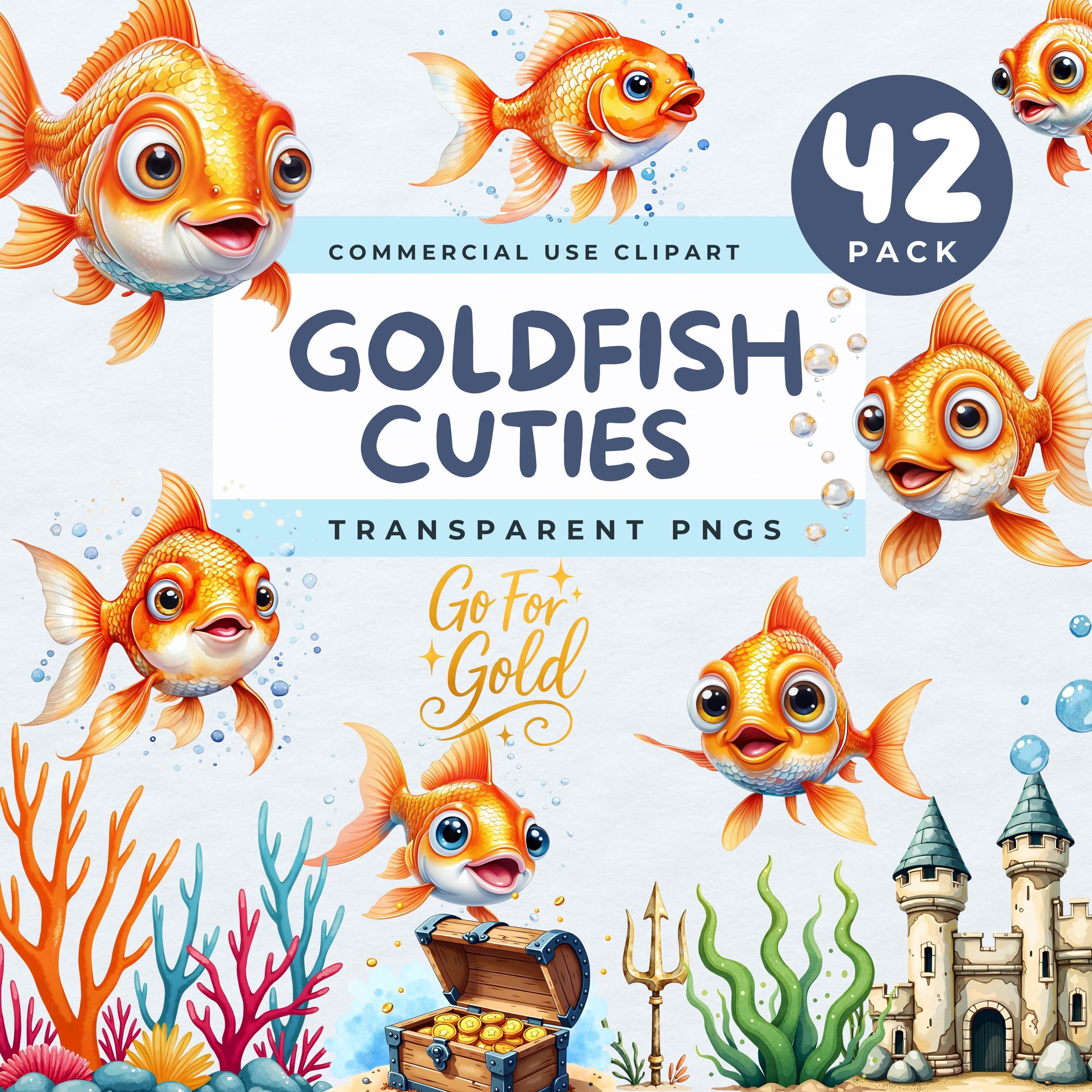 Fishy Cuties Clipart Bundle, Cute Ocean Fish Pngs, Clownfish Goldfish ...