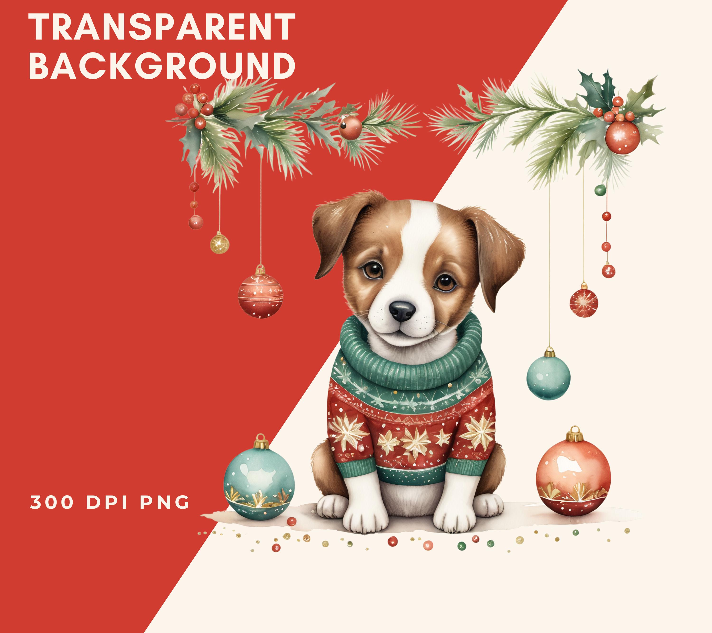Cute Christmas Dog Clipart, Xmas Cute Puppies PNG Festive Graphics Card ...