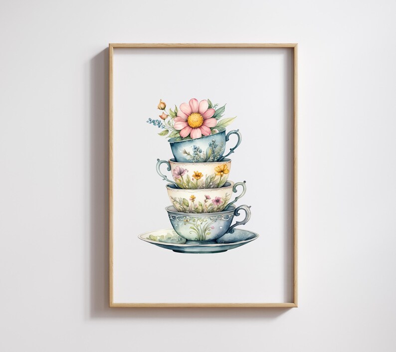 Teacup Stack Clipart, Watercolour Vintage Teacup Stacks Clipart Tea ...