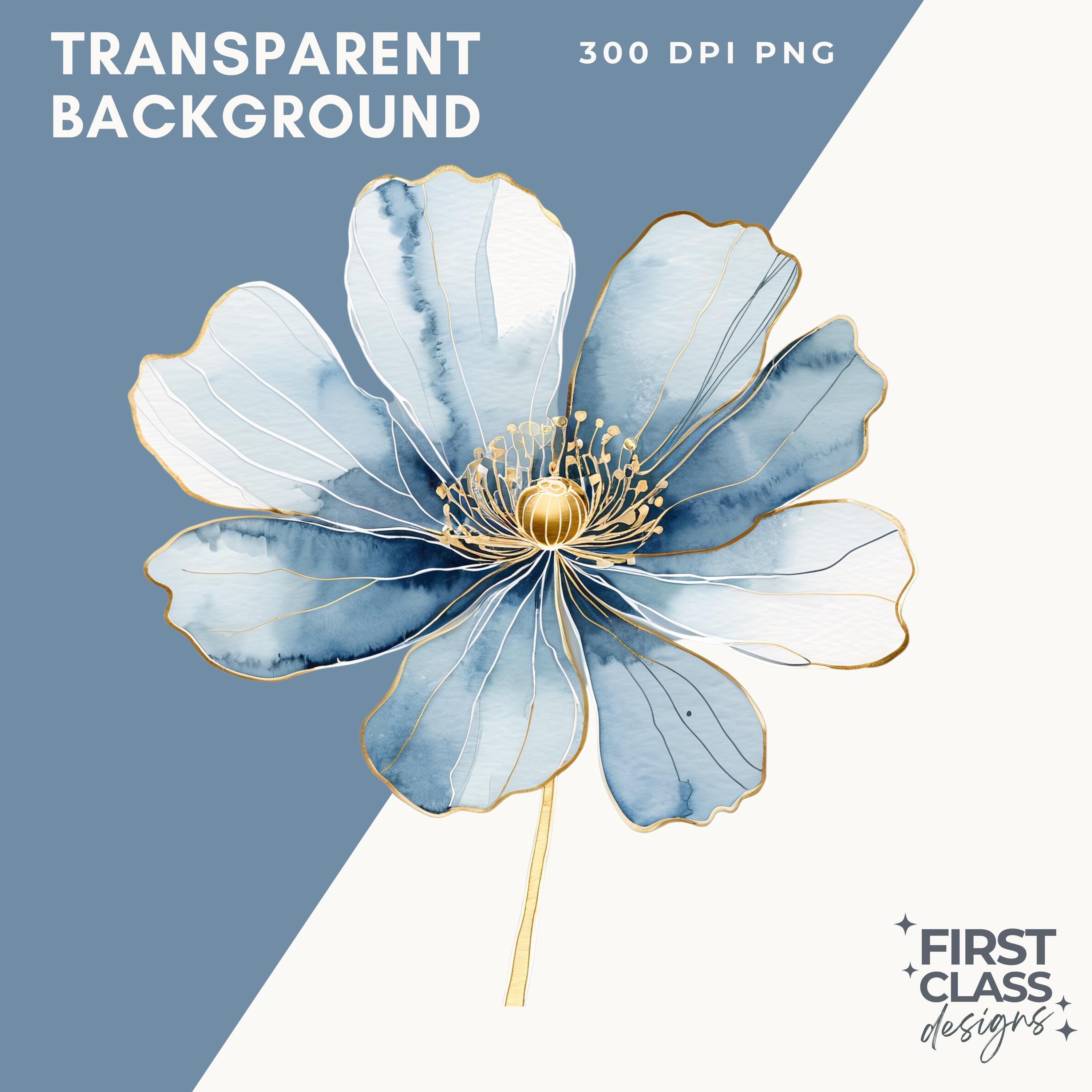 Dusty Blue Abstract Flower Clipart, Watercolor Abstract Flower Dusty ...