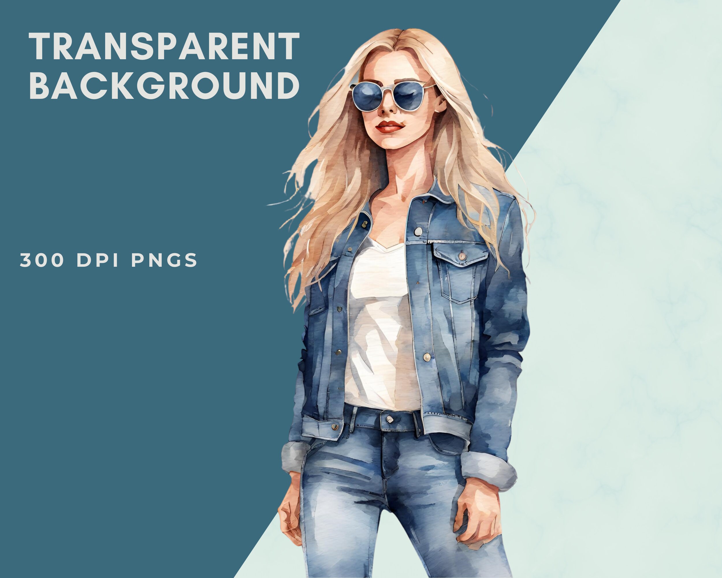 Denim Jacket Clipart, Denim Divas Clipart, Watercolor Denim Girl ...