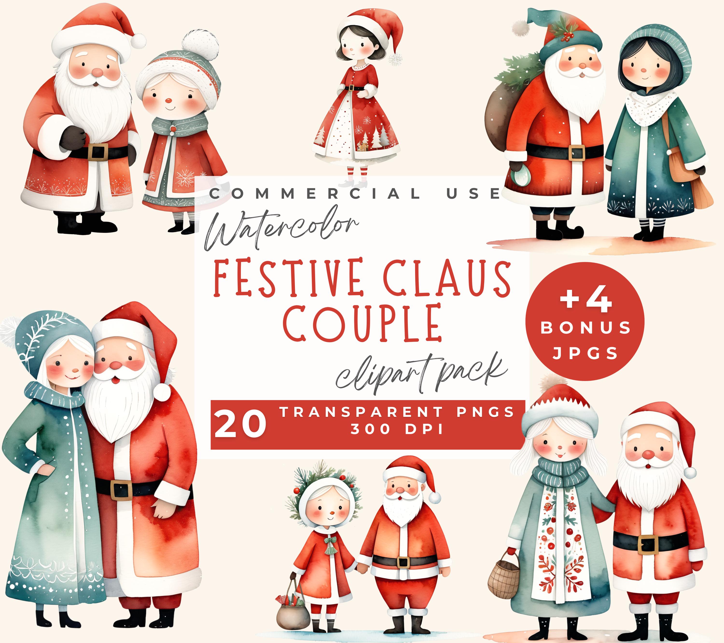 Festive Claus Couple Clipart, Santa and Mrs Claus, Mr and Mrs Claus ...