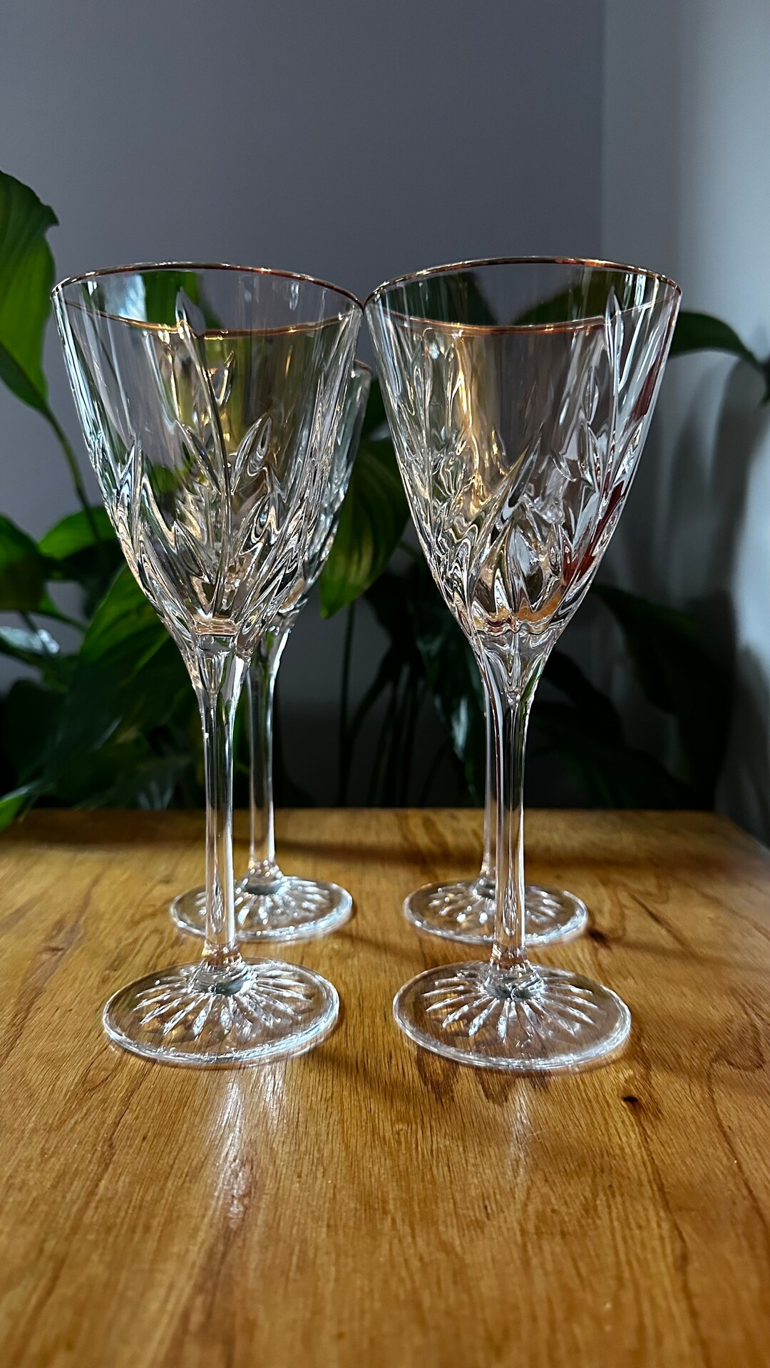 Cristal D’arques Cassandra Gold Vintage Crystal Wine Glasses, Set of 4 ...