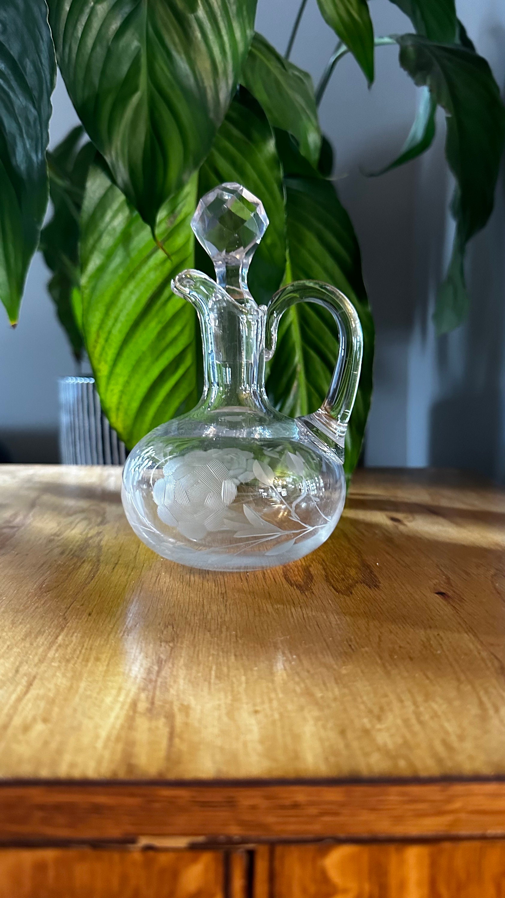 Vintage Etched Glass Syrup/oil Jar - Etsy