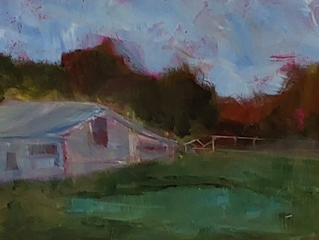 Blue Barn Wall Art Original Painting, Impressionistic Style, Handmade ...