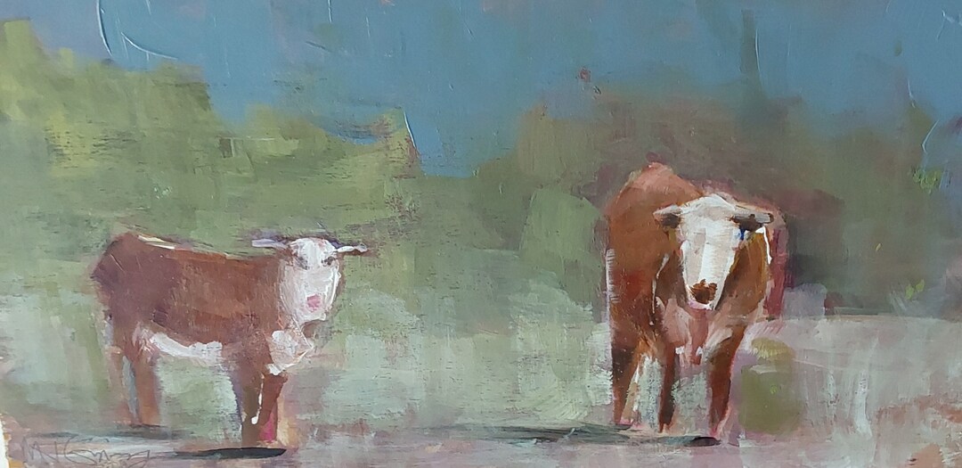 Original Painting of a Cow, Farm Artwork, Cows on the Farm Artwork ...