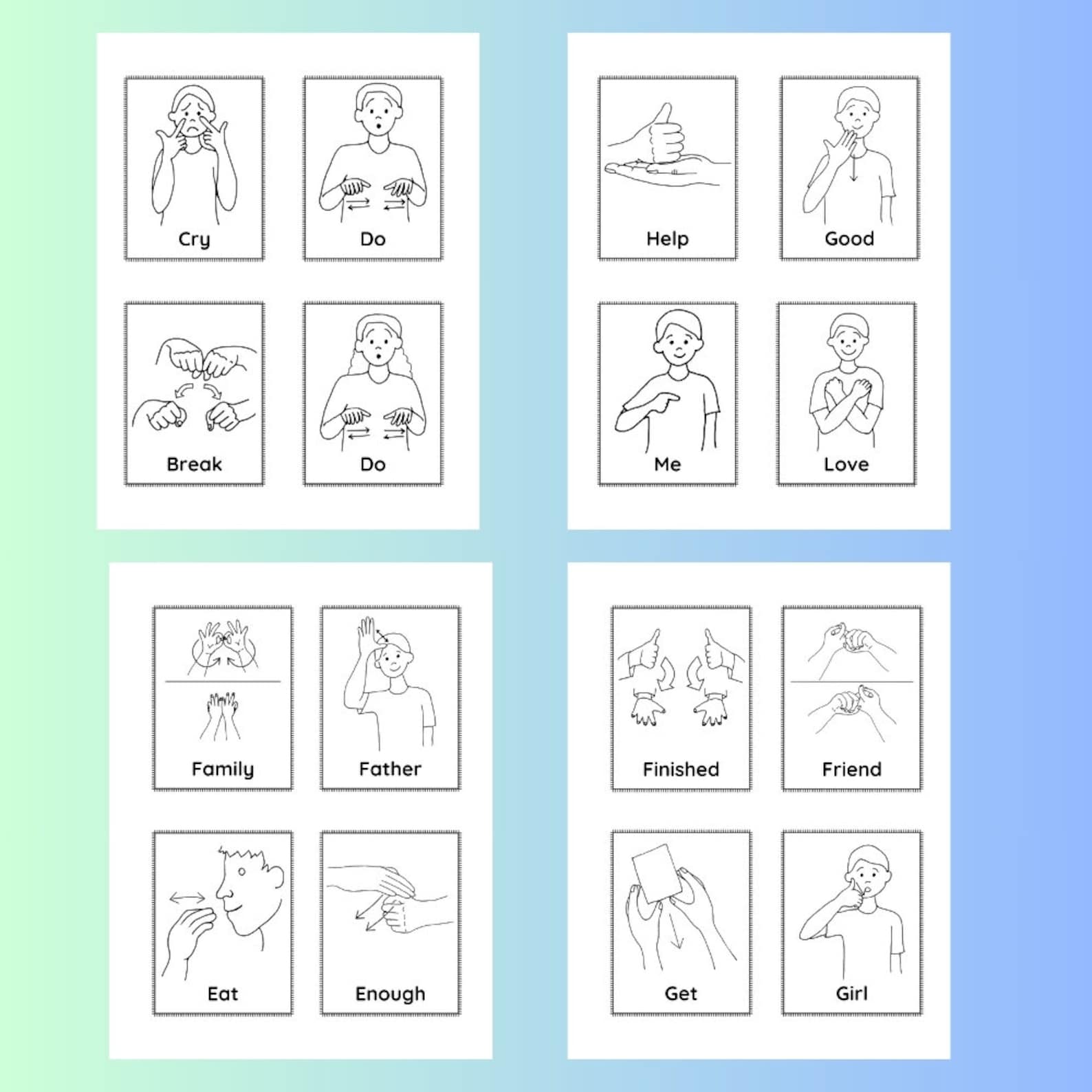 Asl Classroom Flashcards, Asl Learning for Kids, Sign Language Poster ...