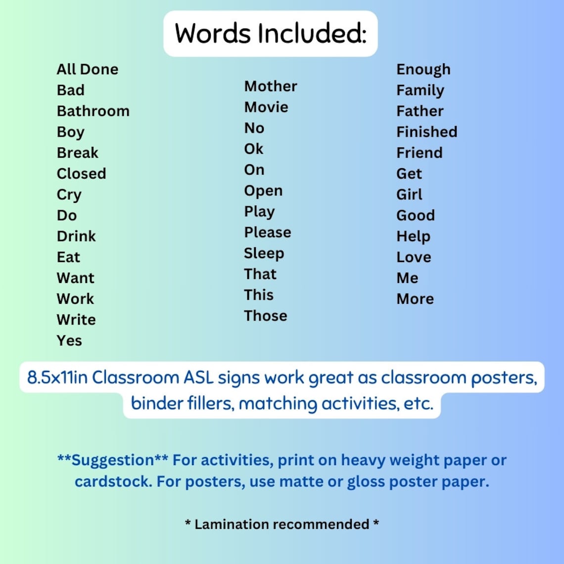 Asl Classroom Sign Posters, Asl Learning for Kids, Sign Language Poster ...