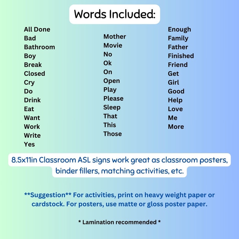 Asl Classroom Sign Posters, Asl Learning for Kids, Sign Language Poster ...