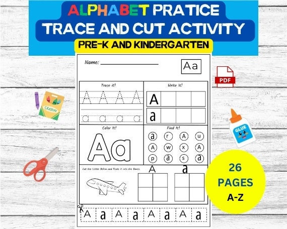Alphabet Practice Sheets, Alphabet Tracing Worksheets, Cutting Practice ...