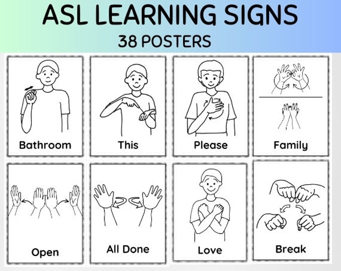 American Sign Language Flashcards in a Pink Yellow Simple Style - Etsy