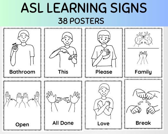 Sign Language Words Chart ASL AMERICAN SIGN LANGUAGE CHARTS POSTERS