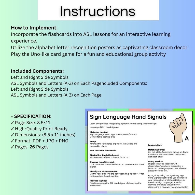 American Sign Language Alphabet Posters, Asl Learning Posters for Kids ...