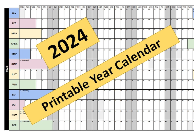 2024 Full Year Calendar Printable - Etsy