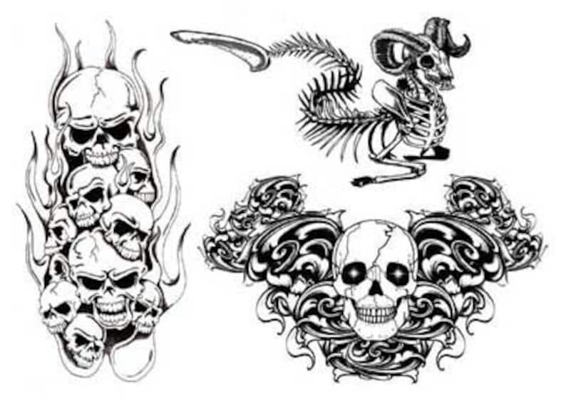Skulls Tattoos - Temporary Tattoos - A5 Sheet - Etsy