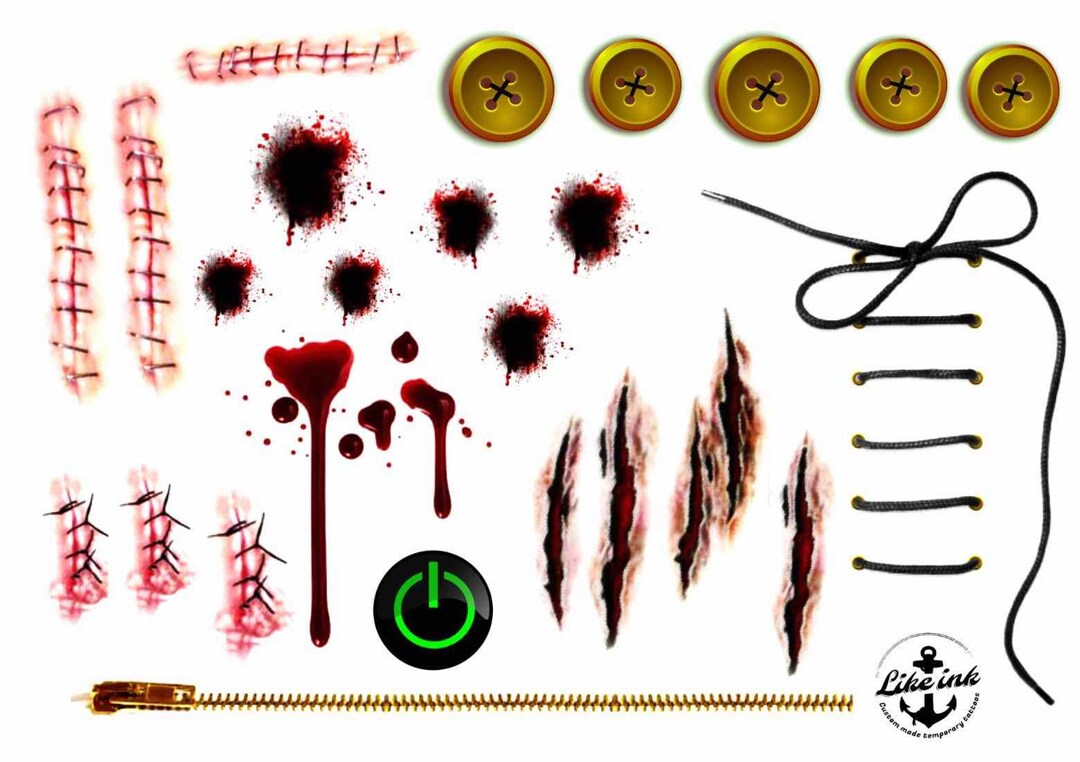 Halloween Wounds and Buttons Tattoos - Temporary Tattoos - A5 Sheet - Etsy