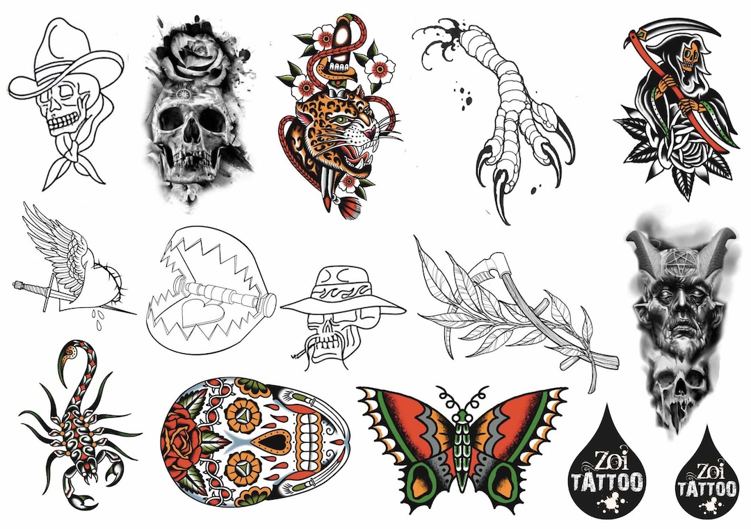 Flash: 'mix Sheet' by Zoi Tattoo - Temporary Tattoos - A5 Sheet - Etsy